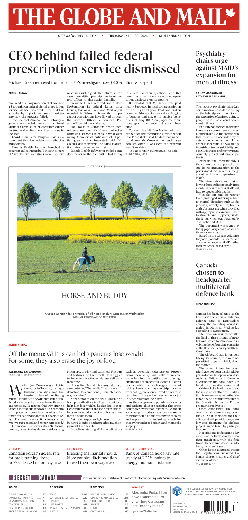 The Globe and Mail - OttawaQuebec Edition April 30 2026 PDF Download ...