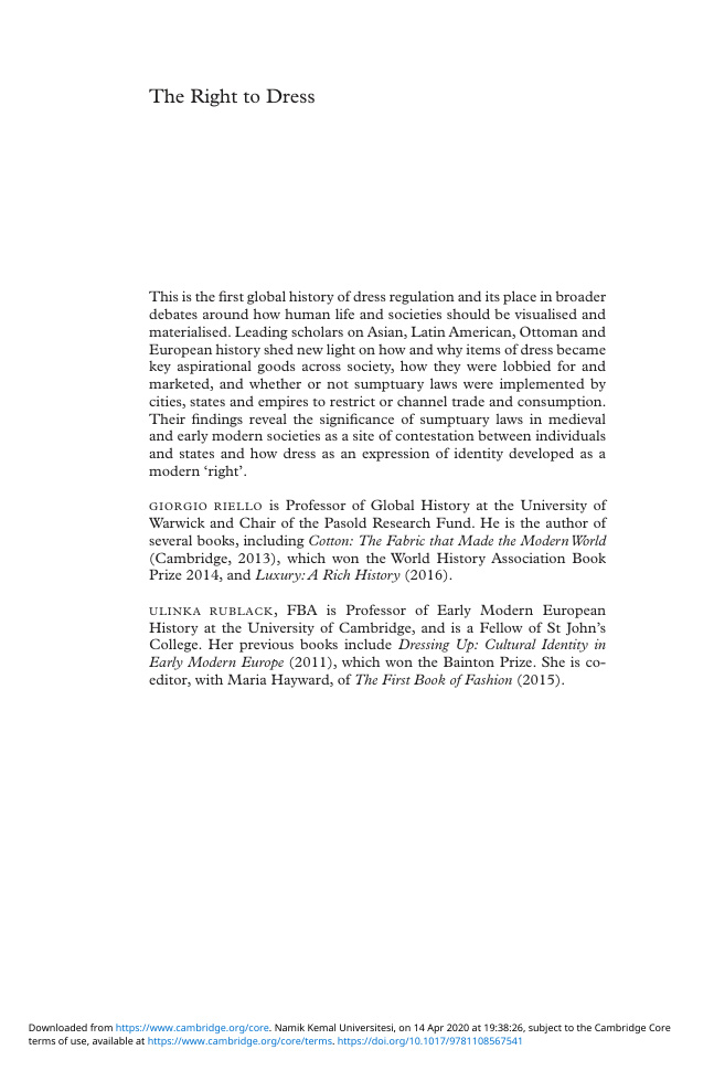 The Right to Dress Sumptuary Laws in a Global Perspective c 1200 to ...
